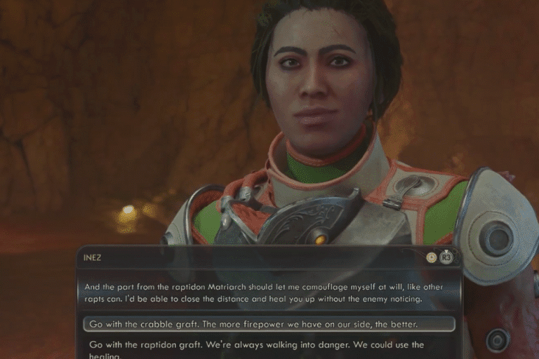 Pick the Crabble Claw or Raptidon Fin for Inez's Graft in Outer Worlds ...